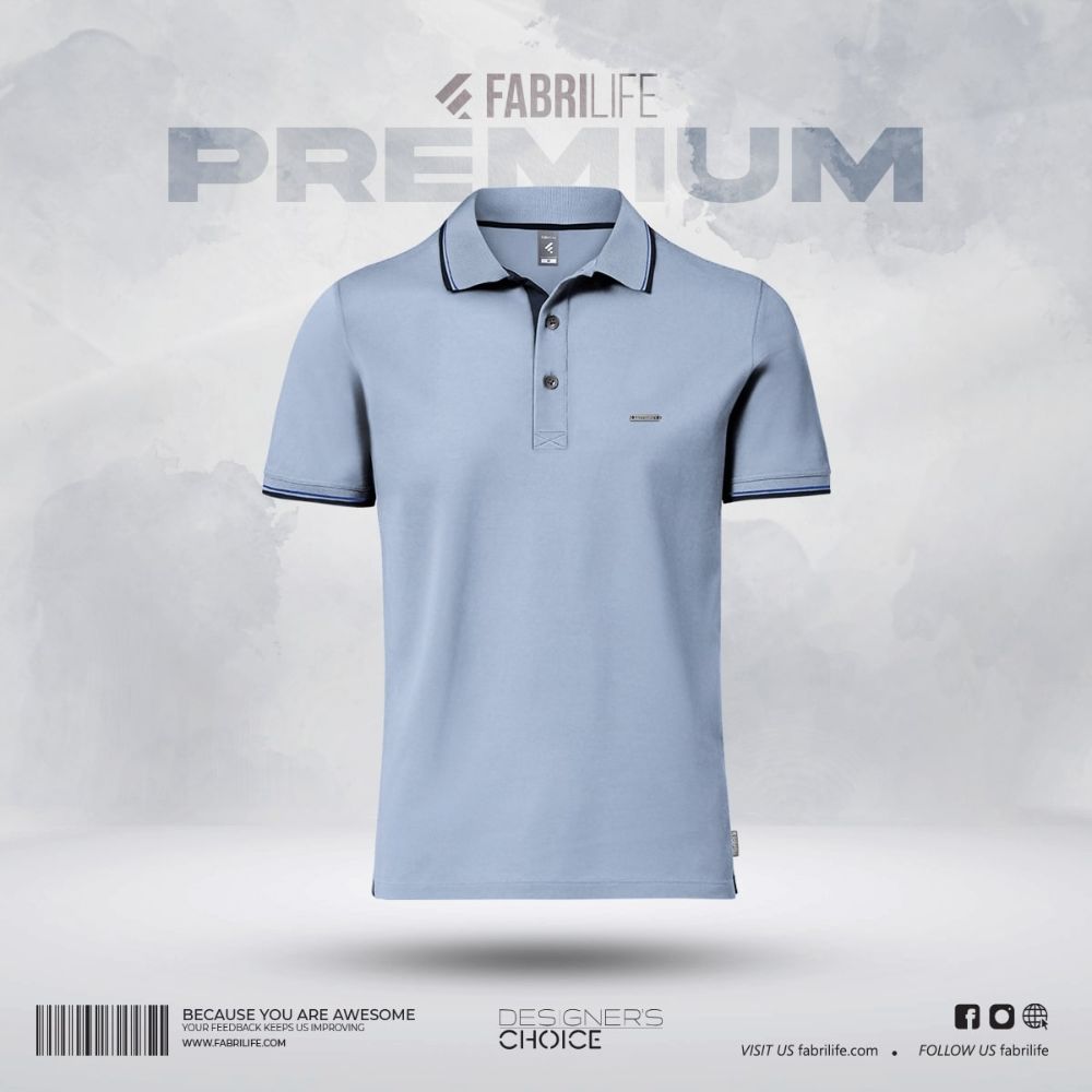 Premium Double PK Cotton Polo - Sky Blue - At Best Price | Fabrilife